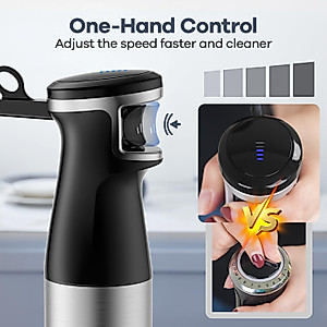 Generic Immersion Blender Handheld 5 in 1 Hand Blender Infinitely Variable Speed 800W Stick Blenders, Emulsion Blender for Kitchen, Soup, Smoothies, with Chopper, Whisk and Frother, small, sliver