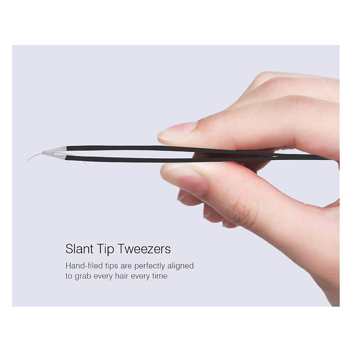 Tweezers Set 4Pcs with Leather Case, Precision Stainless Steel Tweezers for Eyebrows Splinter Facial Hair, Slant Flat Point Angle Tips