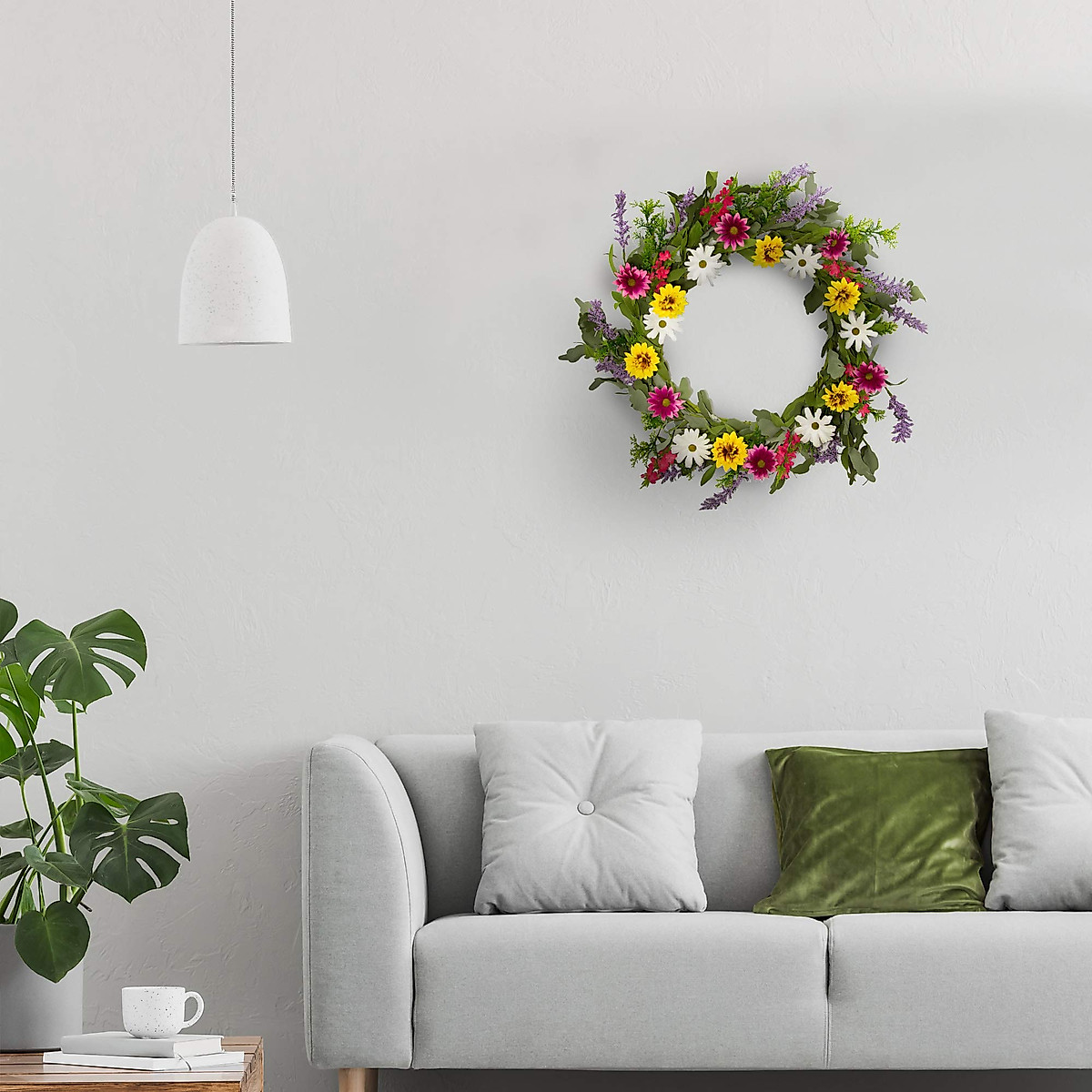 LAVERNE'S FLOWER 20" Spring Wreath for Front Door Spring Wreaths Flower Wreath for Outdoor Indoor Window, Floral Summer Garden Wreath