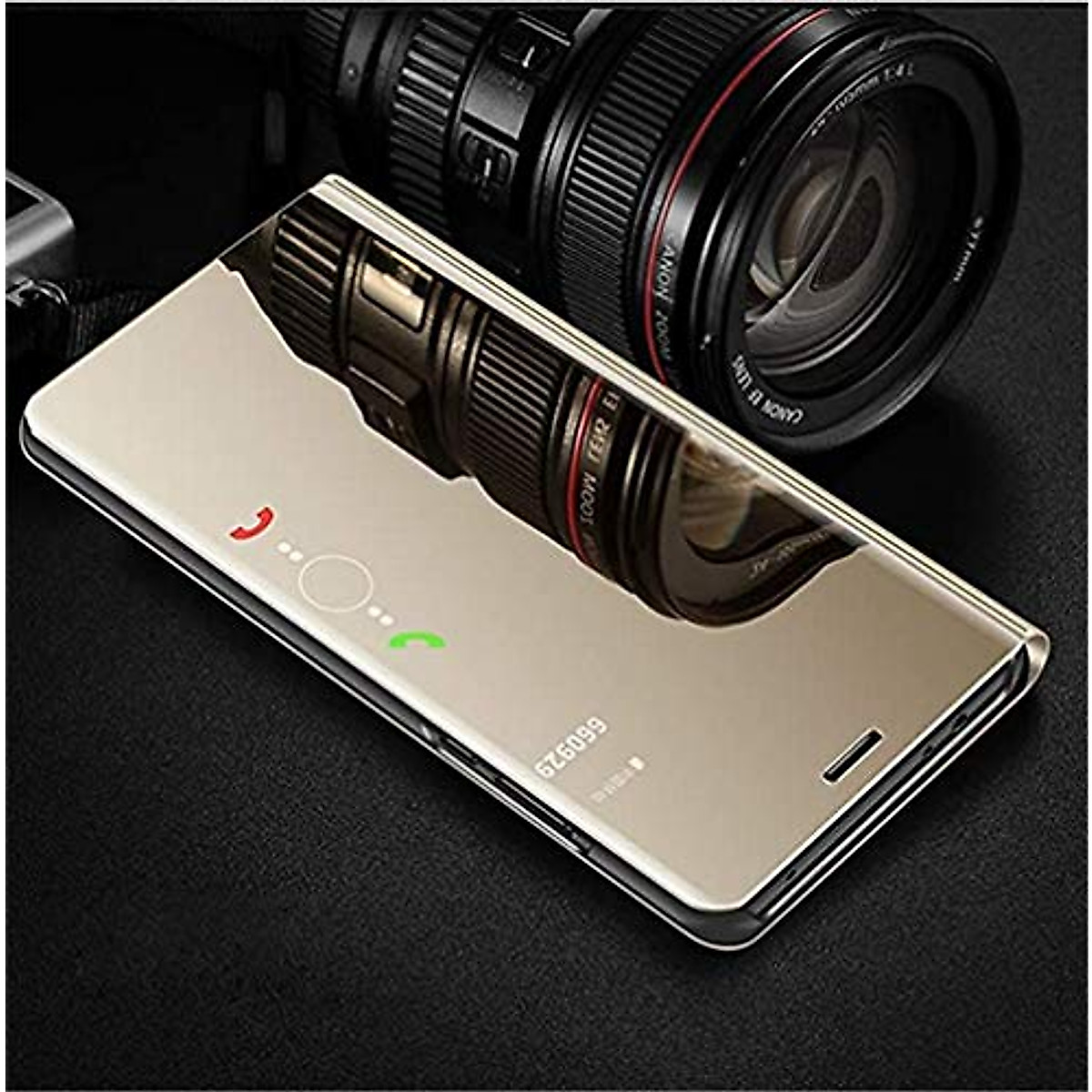 IMIRST for Redmi Note 9s Case Luxury Bookstyle Clear View Window Electroplate Stand Full Body Protective Flip Folio Slim Cover for Redmi Note 9 Pro Mirror:Golden QH