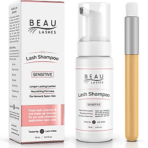Korean Eyelash Extension Foam Cleanser Shampoo & Brush (50ml) - Oil Free Sensitive Paraben & Sulfate Free Eyelid/Lash Foaming Wash Cleaner To Remove Makeup & Mascara - Ideal For Salons And Home Care