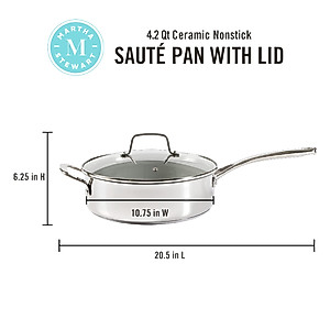 Martha Stewart Delaroux Stainless Steel 4-Quart PFAs Free Premium Ceramic Nonstick Saute Pan w/Tempered Glass Lid