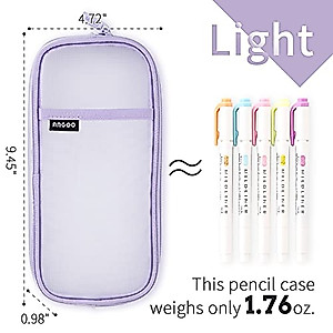EASTHILL Grid Mesh Pen Pencil Case with Zipper Clear Makeup Color Pouch Cosmetics Bag Multi-Purpose Travel School Teen Girls Transparent Stationary Bag Office Organizer Box for Adluts(Purple)