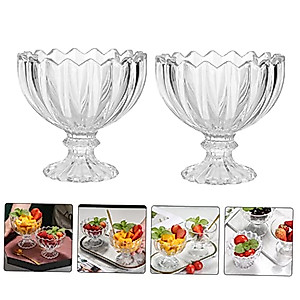 SEWOART 2Pcs ice cream cup ice cream serving cup Milk Jars Pudding cups Jam Jars finesse mousse tiramisu appetizer cup Mousse Jars footed tulip bowls Food Jar salad bowl mousse cup Glass
