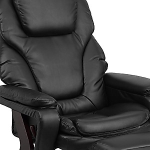 Flash Furniture Austin Contemporary Multi-Position Recliner and Ottoman with Swivel Mahogany Wood Base in Black LeatherSoft