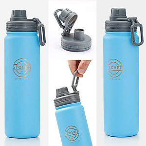STOVER Insulated Water Bottle, 25oz Stainless Steel Double Wall Vacuum Wide Mouth Leakproof Spout Lid with Handle Ideal for Sports, Travel & Daily Use (Light Blue)