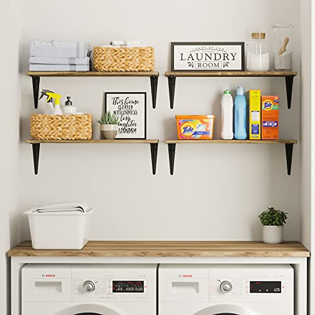 Wallniture Arras 24"x8" Floating Shelves for Wall Storage, Wall Bookshelf for Living Room Decor, Kitchen Organization and Storage Shelves, Bedroom Bookshelves, Burnt Finish Set of 4