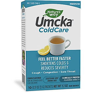 Nature's Way Umcka ColdCare Soothing Hot Drink - Homeopathic – With Pelargonium sidoides 1X- Helps Shorten Duration of Colds - Soothing Lemon Flavored - Suitable for Ages 6+ - 10 Packets
