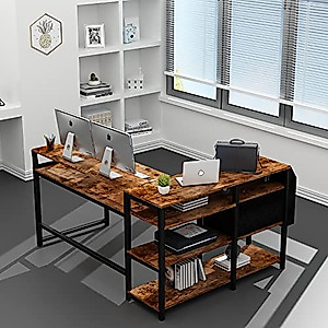 Loomie Reversible L Shaped Desk with Drawer, 55" W x 41" D Industrial Corner Computer Desk with 4 Tier Shelves & Monitor Stand and Bag, Study Table for Home Office, Rustic