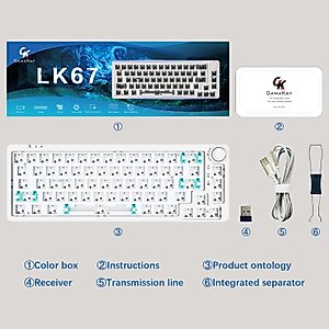 GK GAMAKAY LK67 65% RGB Modular DIY Mechanical Keyboard, 67 Keys Hot Swappable 3pin/5pin Switch, Programmable Triple Mode Bluetooth 5.0/USB-C Wired/2.4GHz Wireless Customized Keyboard Kit (White)