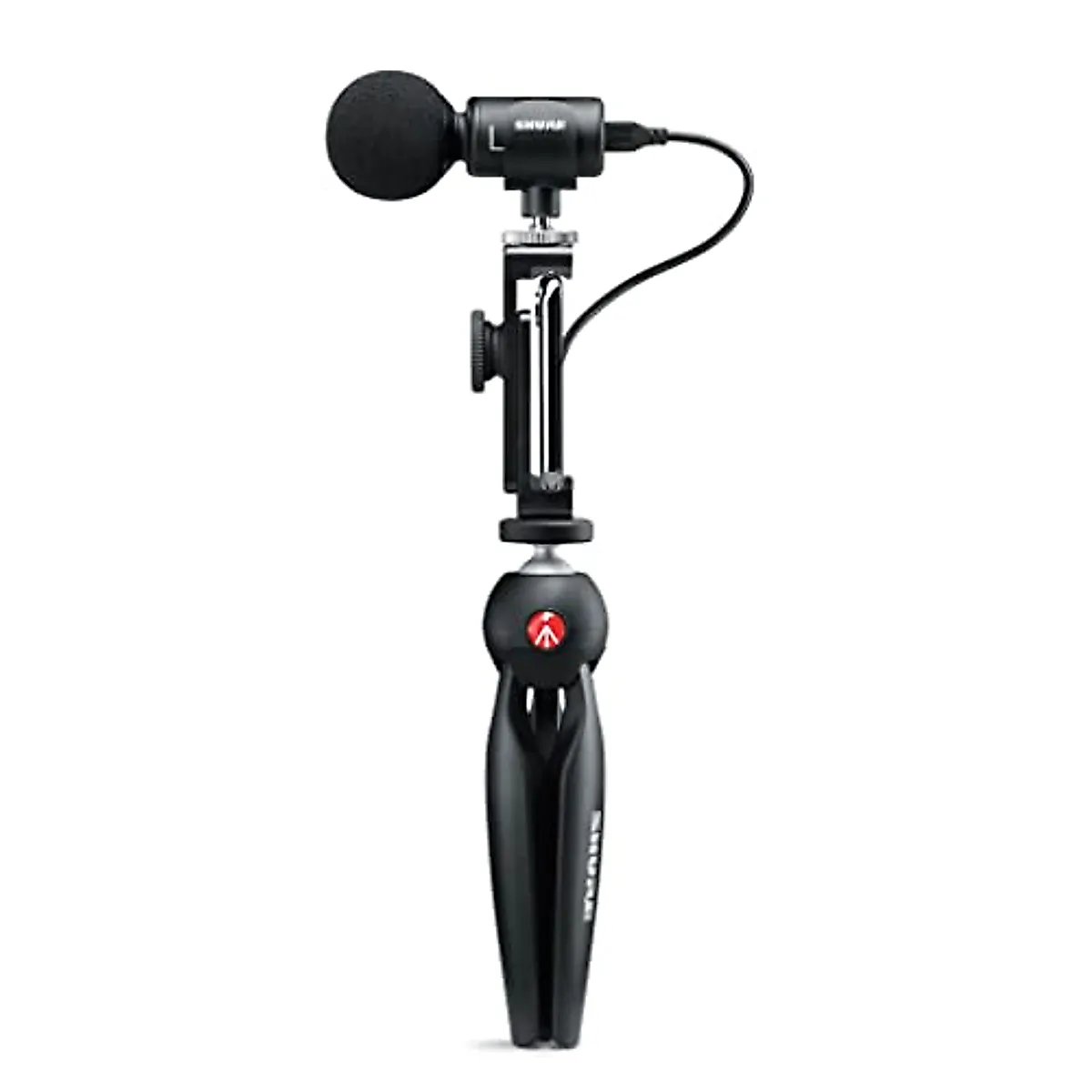 Shure MV88+ Video Kit - Digital Stereo Condenser Microphone for Apple and Android, with Manfrotto PIXI Tripod, Phone Clamp, Mount, iOS and USB-C Cables for Next-Level Compatibility and Connectivity