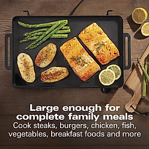 Hamilton Beach Professional Cast Iron Indoor Electric Grill & Griddle, 10" x 16" Preseasoned Cooking Surface, Adjustable Temperature up to 450° F, Black (38560)