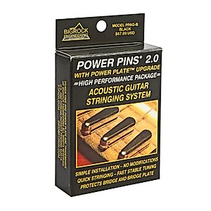Power Pins 2.0 - Black Chrome Set with Power Plate Upgrade- Patented Bridge Pin System for Acoustic Guitars- Improved Tone, Amplified Sound, Easier Restringing, and Faster Tuning