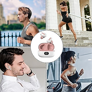 KSIEE Wireless Ear Clip Bone Conduction Headphones Bluetooth 5.3, IPX5 Waterproof Stereo Headphones, Clip-on Ear Noise Cancelling Earbuds for Running Cycling Workout Long Battery Life (Pink)