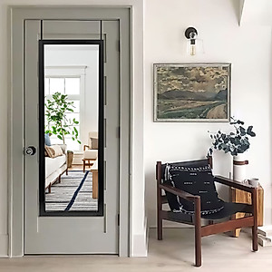 NeuType 44" x 16" Over The Door Mirror Full Length Mirror Door Mirror Wall Mirror Hanging with 2 Metal Hangers for Bedroom Living Room Bathroom Black