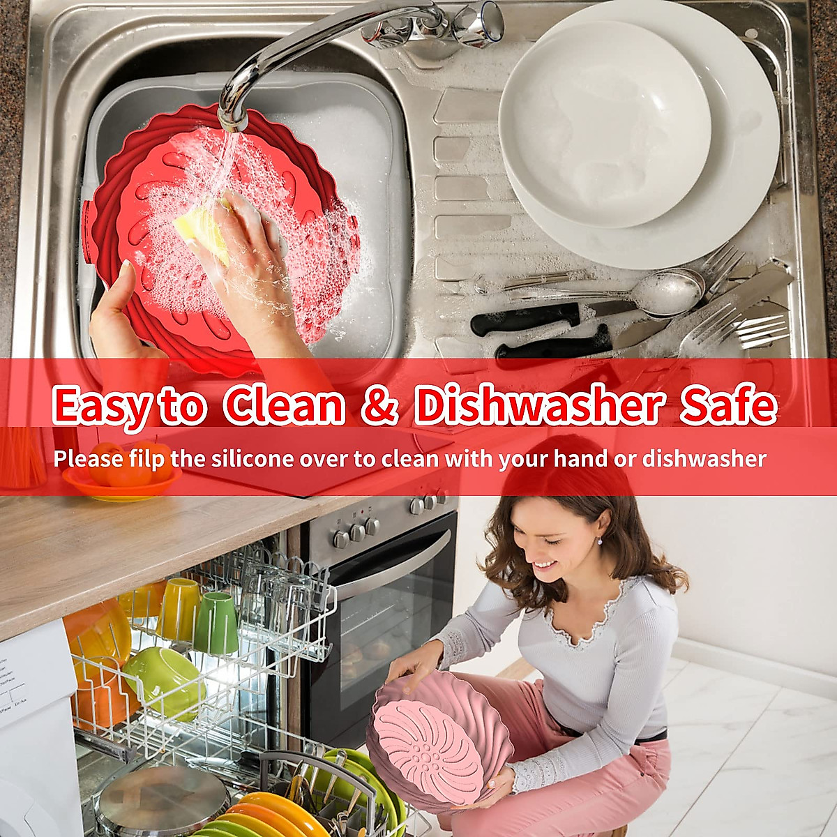 2Pcs Air Fryer Silicone Pot - 8.5 Inch Air Fryer Silicone Liners Round Food Safe Non Stick Air Fryer Basket Oven Accessories,Reusable Replacement of Flammable Parchment Liner Paper Fits 5QT Air Fryer