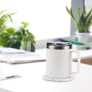 Self Heating Coffee Mug with Double-Layer 18/8 Stainless Steel,Coffee Mug Warmer Set,Fast Wireless Charger Includes,Heated Mug for Coffee (White 12oz)