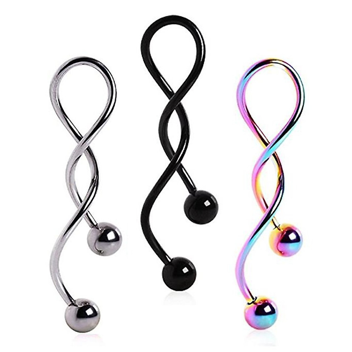 Kiokioa Spiral Twist Navel Ring 316L Surgical Steel Body Piercing Rings14g (3PCS a Set)