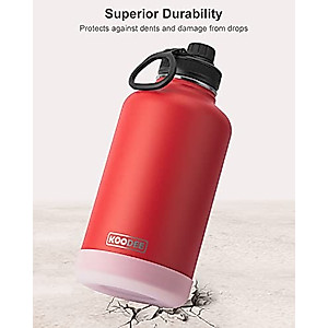 koodee Stainless Steel Water Bottle, 64 oz Double Wall Vacuum Insulated Sports Bottle with Leakproof Spout Lid (Canyon Red)