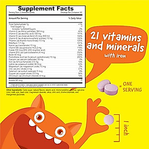 VitaWorks Kids Multivitamin with Iron & Minerals Chewable Tablets - Mixed Fruit Flavor - Vegetarian, GMO-Free, Nut Free - Dietary Supplement - Digestive Support for Children - 120 Chewables",