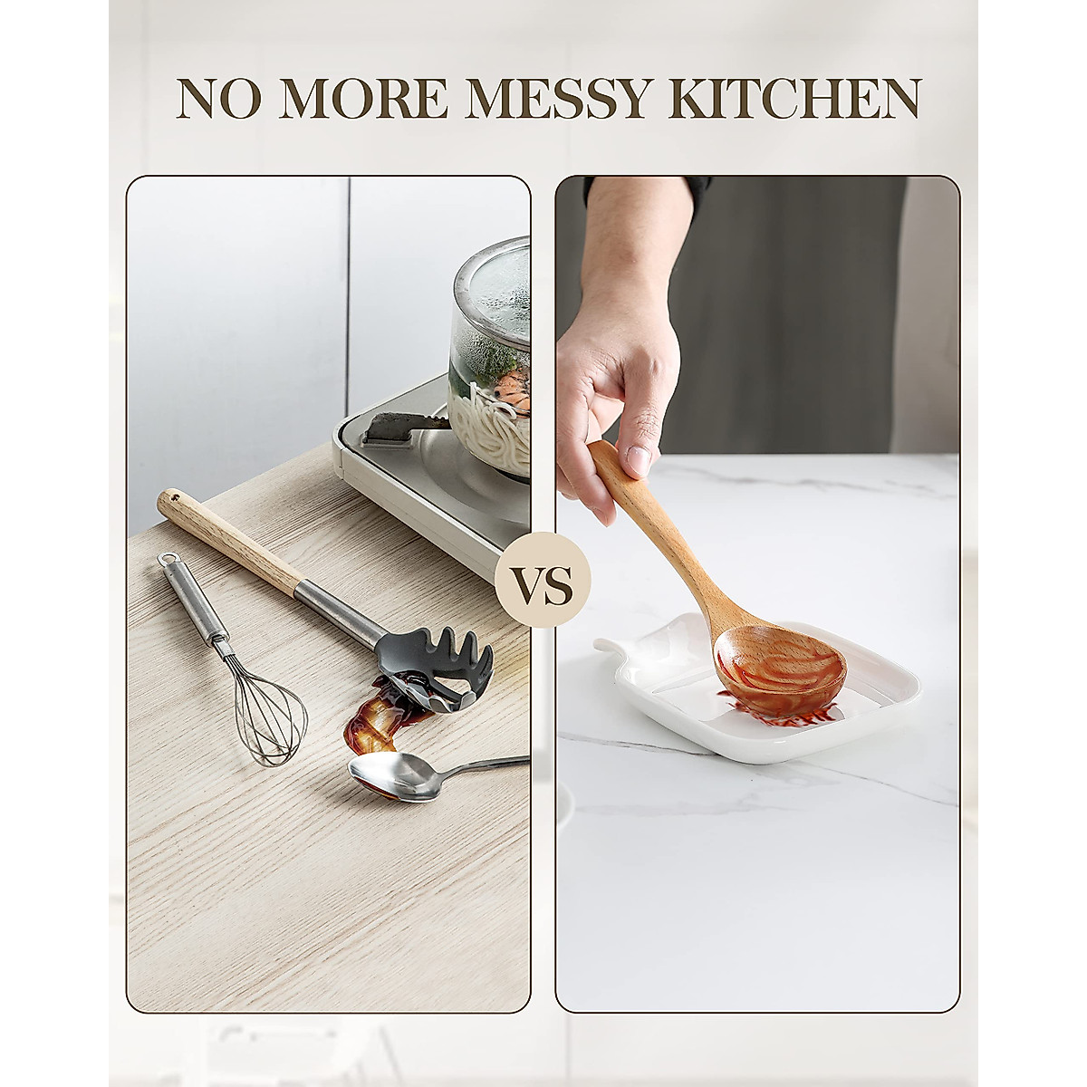 MALACASA Spoon Rest, Large Spoon Rests for Stove Top, Porcelain Spoon Holder for Kitchen Counter, Utensils Rests, Cooking Spoon Holders for Spatula Ladle Tongs, Ivory White, Series REGULAR