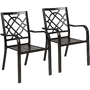 Oakcloud 2 Pieces Patio Wrought Iron Chairs, Metal Outdoor Dining Set, Stackable Bistro Chairs with Armrest for Garden Backyard, 300 LBs, Black