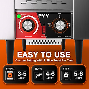 PYY Commercial Conveyor Toaster - 150 Slices/Hour Conveyor Belt Toaster, Heavy Duty Stainless Steel Commercial Toaster Oven, Electric Restaurant Commercial Toaster for Bagel, Bread, Silver, 1500W