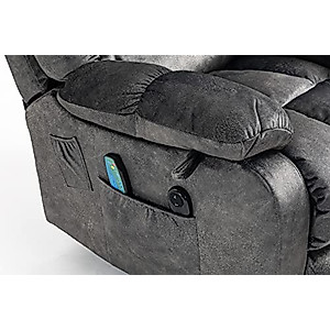 ERYE Electric Power Lift Recliner Chair Sofa for Elderly with Massage and Heat, 3 Positions Adjustable,2 Side Pockets Armchair, Charcoal Gray Microfiber Upholstery