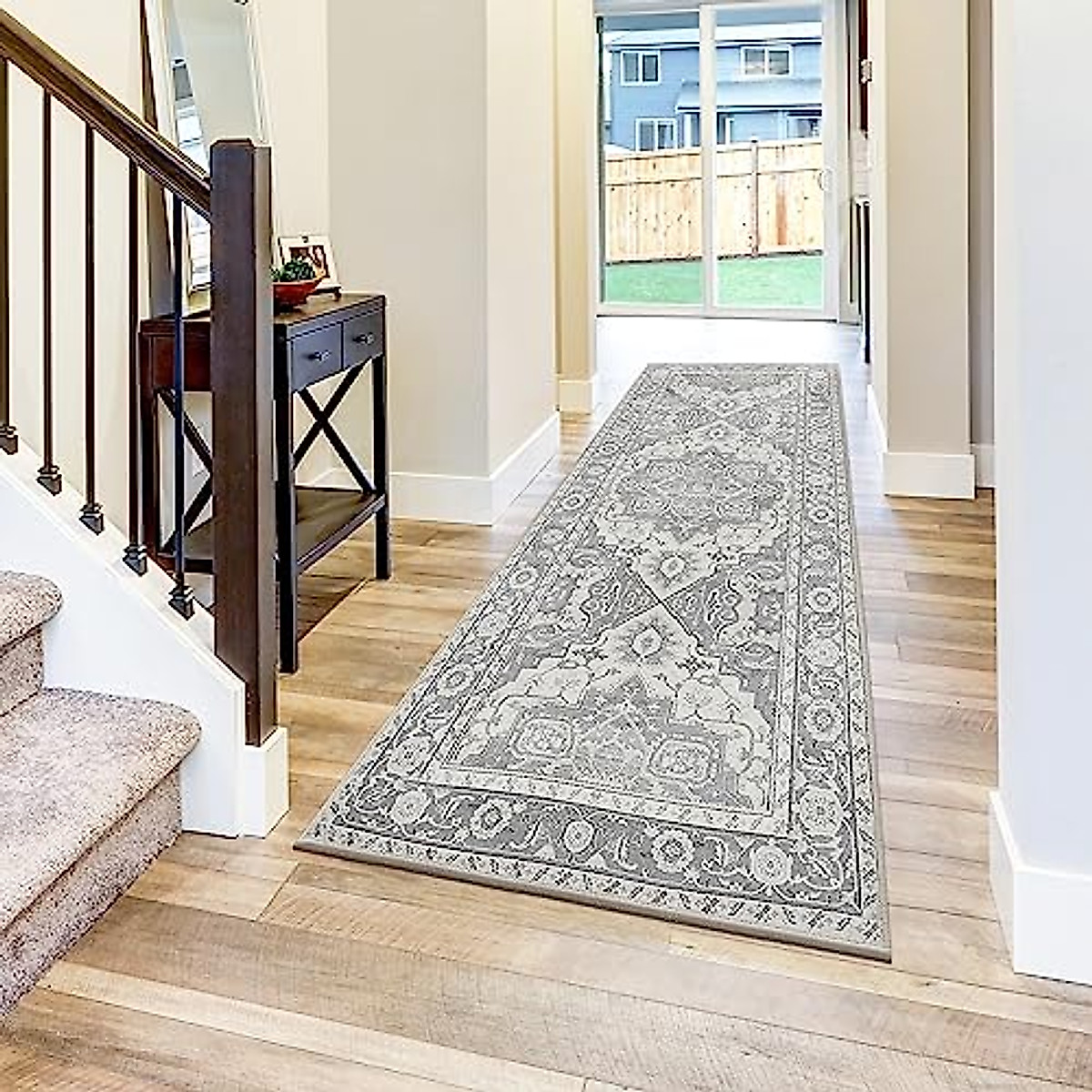 MaxRugrs Kitchen Rug Runner for Hallways 2'6"x6' No Crease Machine Washable Stain Resistant Non Skid Rubber Backing Mat-Bedroom & Laundry - Vintage Floor Carpet Family & Pet Friendly