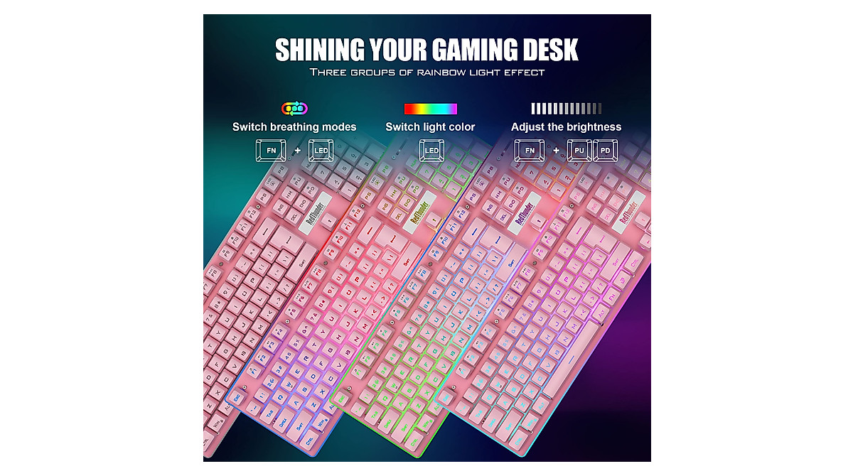 RedThunder K10 Wireless Gaming Keyboard & Mouse Combo Pink