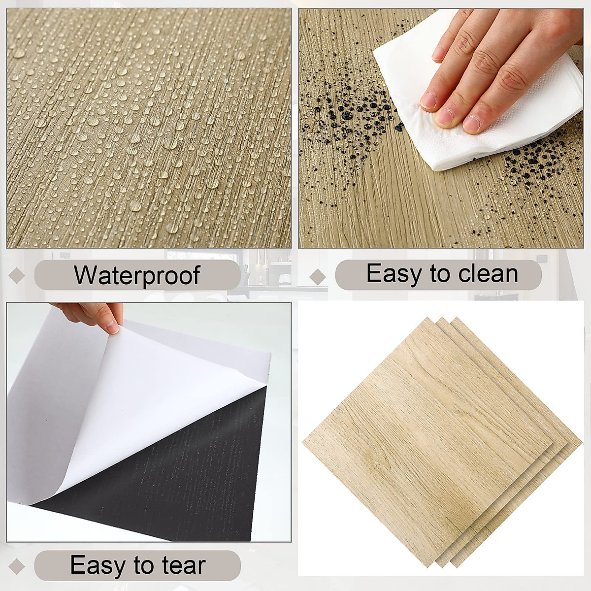 Sasylvia 48 Pcs Peel and Stick Floor Tile Wood Grain Vinyl Flooring Self Adhesive Waterproof Bathroom Floor Tile for Living Bedroom Kitchen Floor, 12 x 12 Inch(Light Yellow, Elegant Style)