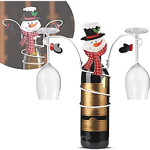 Darzheoy Christmas Holiday Wine Bottle Glass Holders, Snowman Santa Claus Gnome Organizer Rack, Christmas Home Decor Kitchen Storage Bar, Wine Cellar, Cabinet, Pantry,Rack Bar (Snowman)