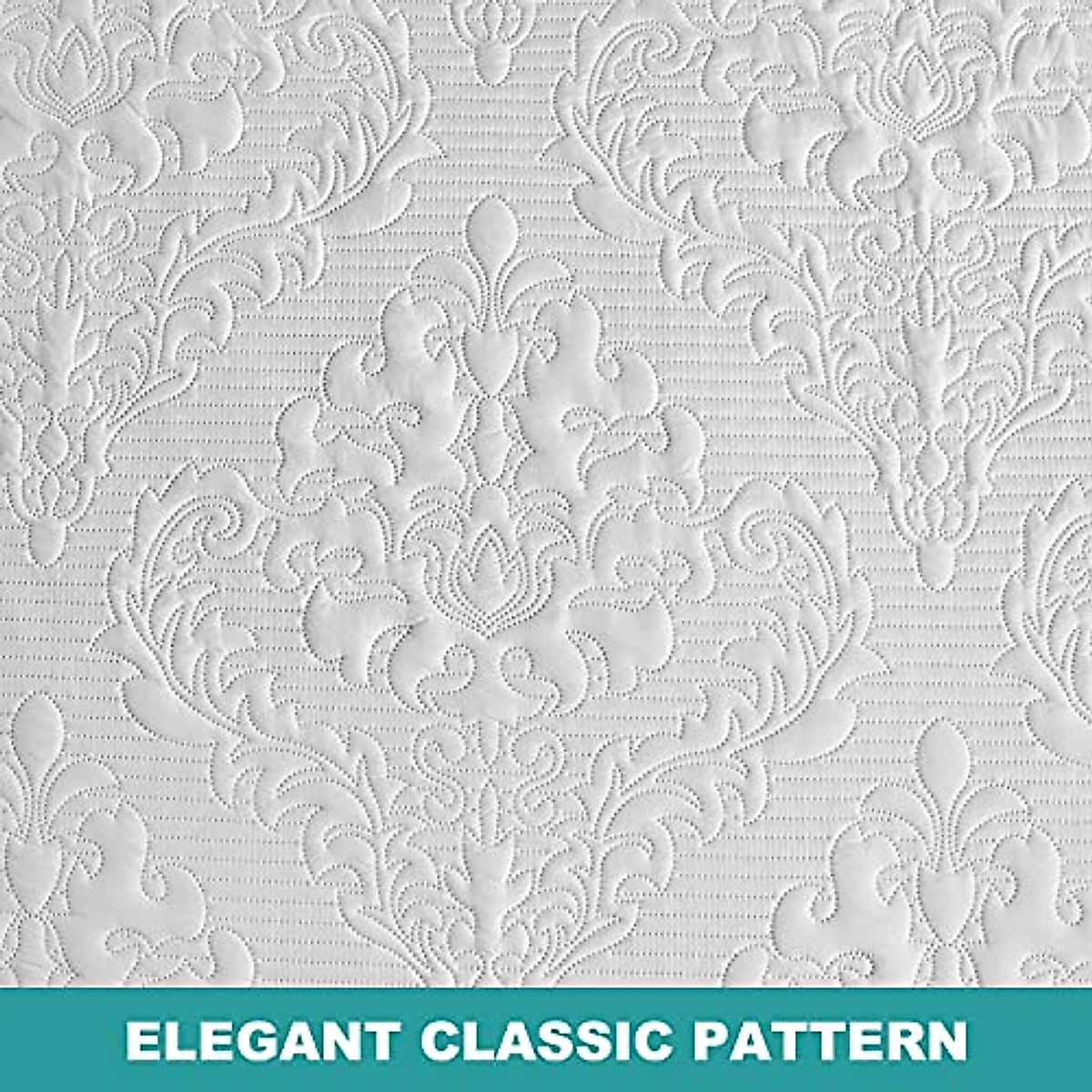 Hansleep Quilt Set King - Quilt King Size Bedding Set Damask, Lightweight Bedspread Coverlet White, Ultrasonic Quilting No Stitch