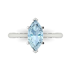 Clara Pucci 1.50 ct Marquise Cut Solitaire Natural Aquamarine Engagement Bridal Promise Anniversary Ring 18K White Gold Size 10.25