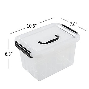 Hespama 6 Quart Storage Bin, Plastic Latching Box with Lid, 4 Packs, R