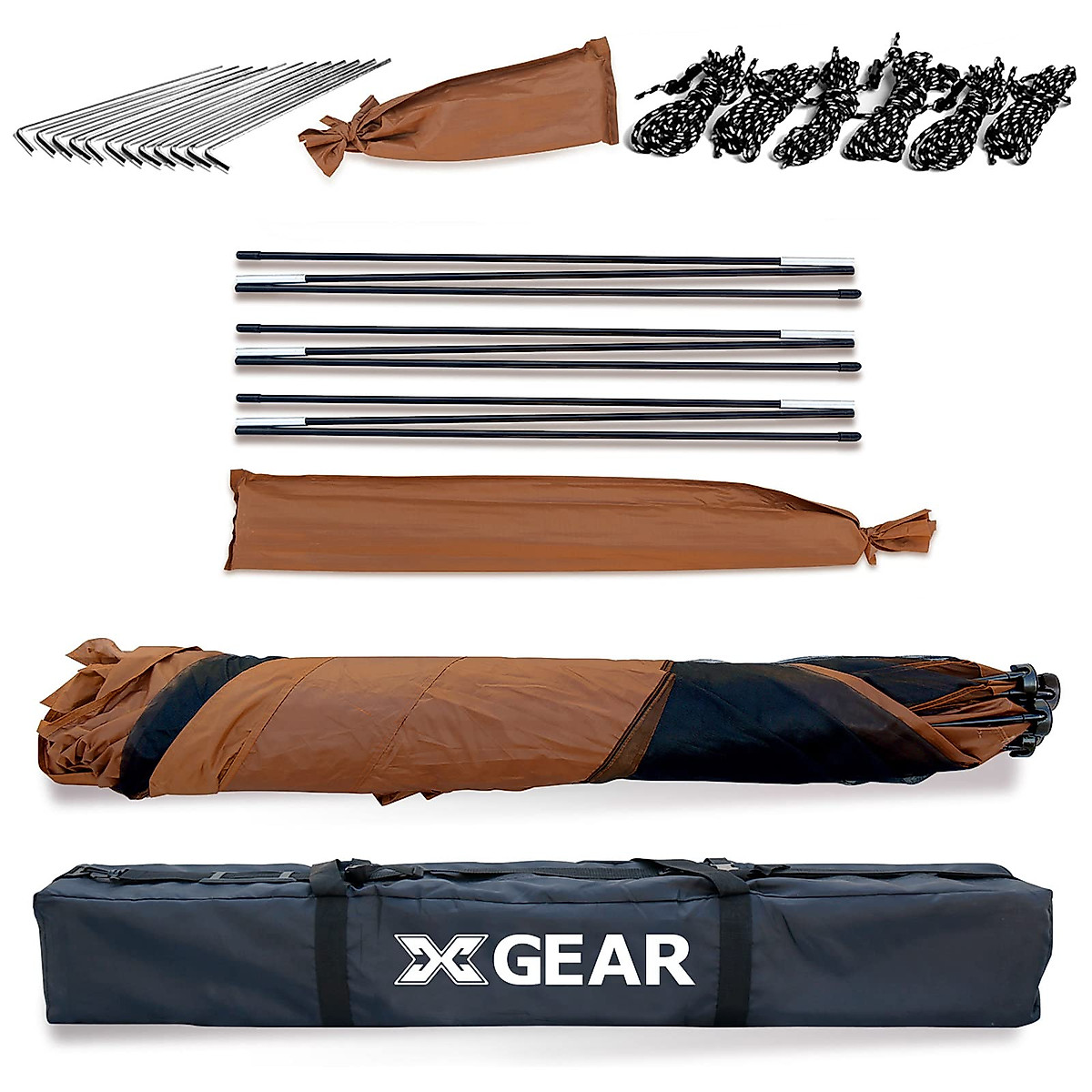 XGEAR 6 Sided Pop Up Camping Gazebo 11.5’x11.5’ Instant Canopy Tent Sun Shelter Screen House with Mosquito Netting, for Patio, Backyard, Outdoor,Brown