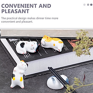 SHERCHPRY Cute Cat Ceramic Chopsticks Holder Stand Rest Lucky Cat Spoon Fork Knife Stand Animal Party Decoration For Holiday Party Dining Table 5pcs