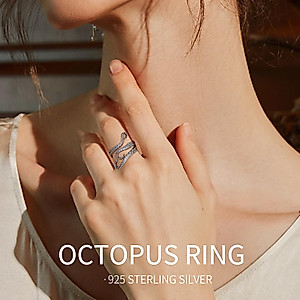 SA SILVERAGE Stainless Steel Octopus Ring, Vintage Adjustable Mens Jewelry Punk Goth Cool Rings for Women Men Party Wedding Band Sea Monster