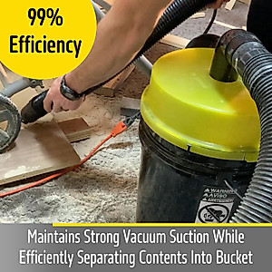 Delmar Tools Patent Pending Shop Vacuum Dust Separator, 99% Separating Efficiency, Included 90° Adapter and Hose Unlike Competitor Versions, Attaches to 5 Gallon Buckets in Seconds, Maximum Suction