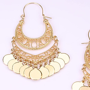 LEGITTA Bohemian Chandelier Earrings Gold Gypsy Coin Disc Charm Tassel Dangle Drop Boho Hoop Fashion Jewelry for Women