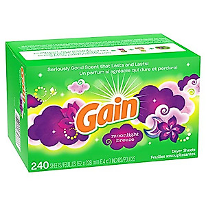Gain Dryer Sheets Laundry Fabric Softener, Moonlight Breeze, 240 Count
