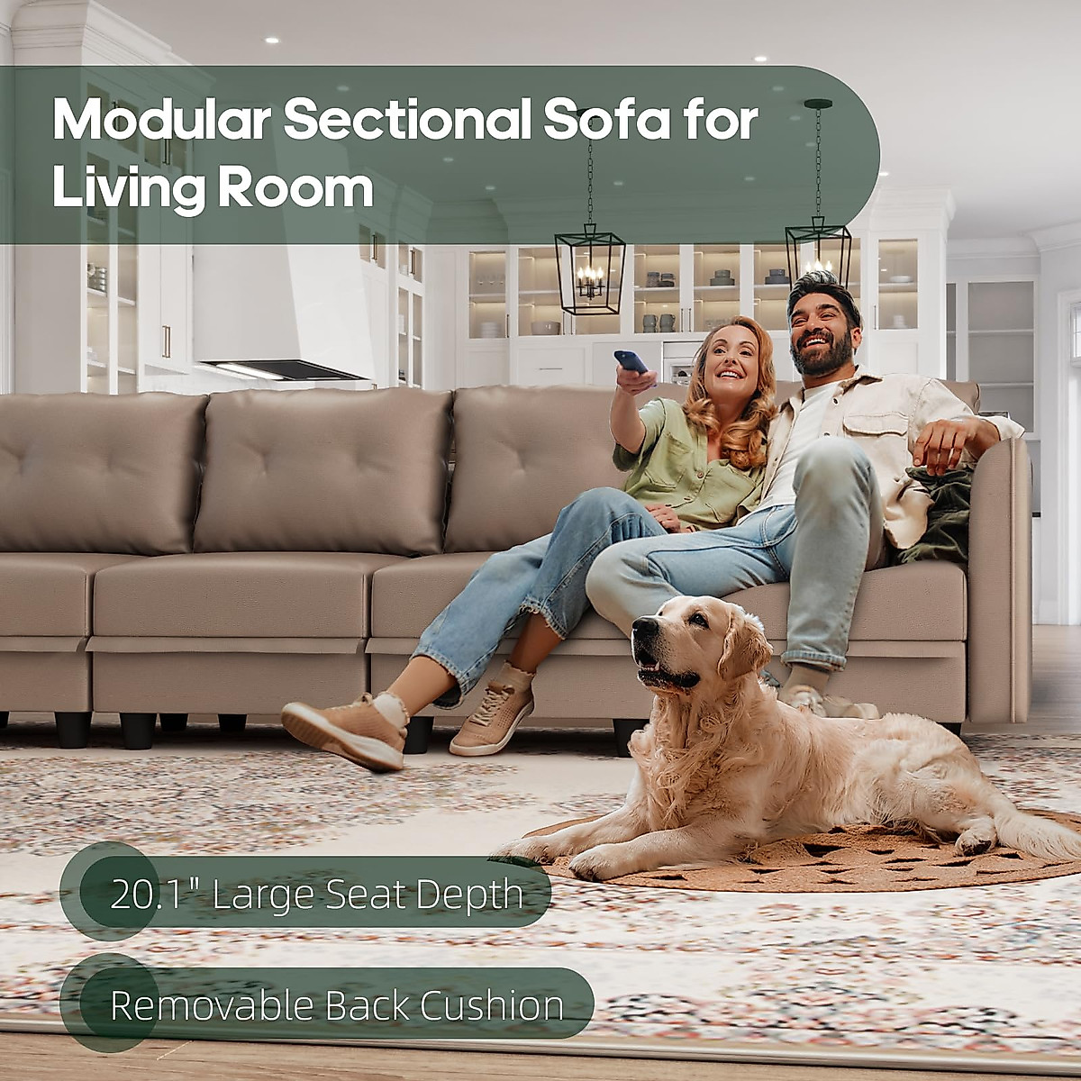 LLappuil Modular Sectional Sofa, Convertible L Shaped Sectional Couch with Storage, Faux Leather Fabric, Modular Sectionals with Chaise, 7 Seats Sofas for Living Room, Cognac Brown