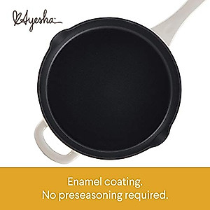 Ayesha Curry Enameled Cast Iron Skillet/Fry Pan with Pour Spouts, 10 Inch, French Vanilla