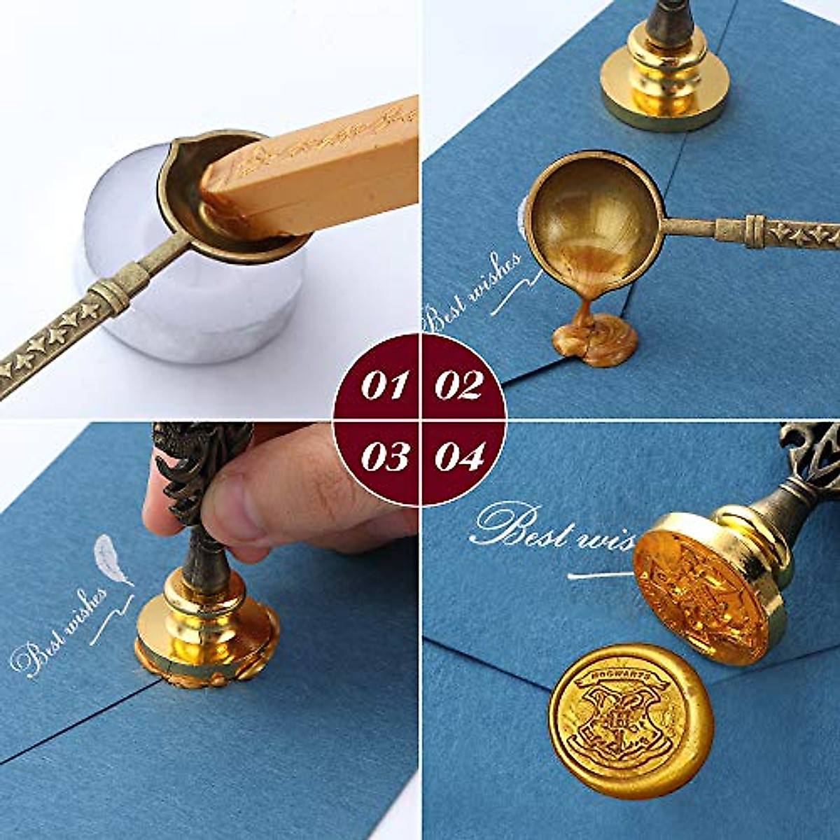 Karhood Quill Pen and Ink Set - Feather Calligraphy Dip Pen with Wax Seal Stamp Kit and 5 Nibs (Dark Green)