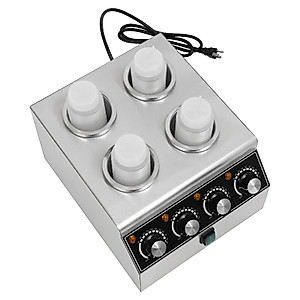 Electric Sauce Warmer Commercial Hot Fudge Warmer Dispenser Nacho Cheese Warmer Chocolate Jam Heat Preservation Machine with 4pcs 23oz Bottles,86~185℉Adjustable