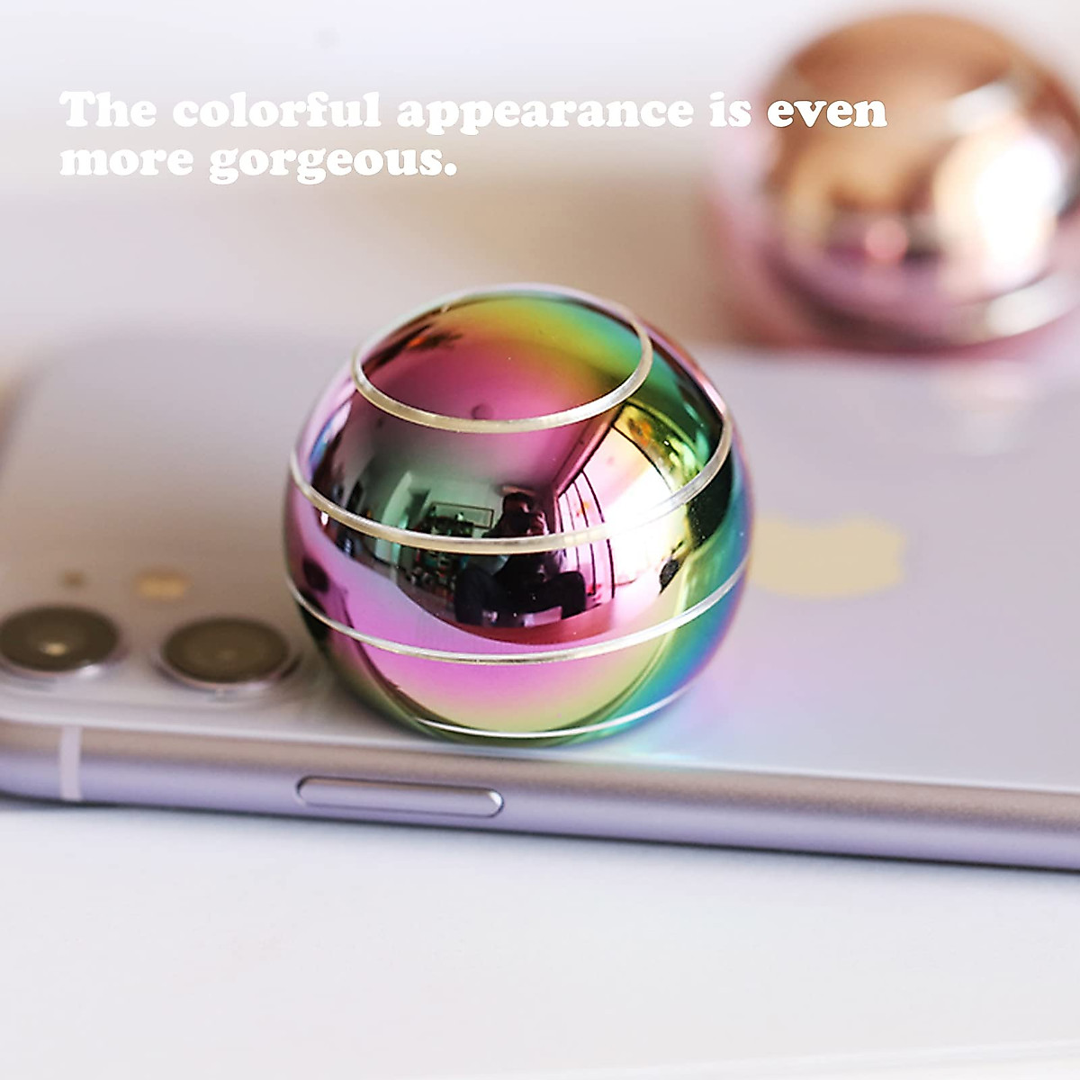 Panshi Metal Kinetic Desk Toy, Optical Illusion Fidget Spinning Top MulColorful Ball, Unique Executive Stress Relief Gift for Adults
