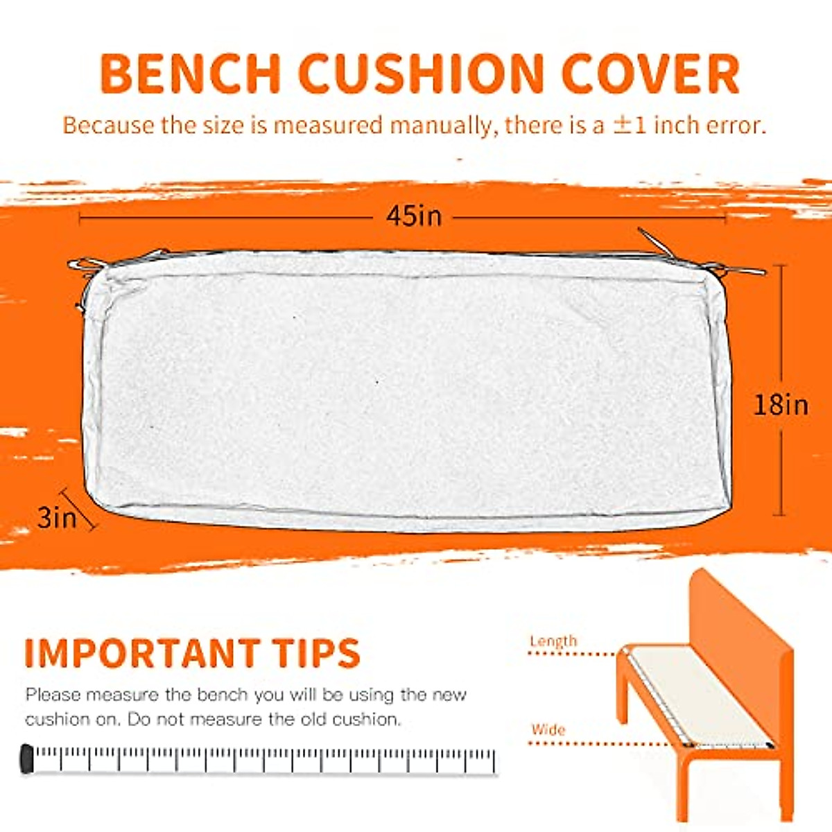 ROFIELTY Bench Cushion Covers,for Indoor/Outdoor Bench Cushion Covers,Window Cushion Covers can be Replaced (45×18×3inch,Idyllic)
