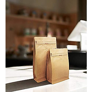 Natural Kraft Coffee Pouches, Resealable Coffee Bag with valve, Flat Bottom Pull Tab Zipper (50pcs / 8oz, 0.5lb, 227gram)