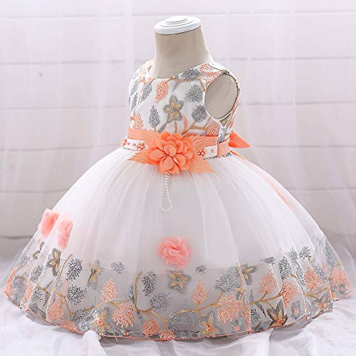 12 18 24 Months Formal Pageant Princess Easter Dresses for Girls Embroidery Sleeveless 2T Little Girl Elegant Spring Prom Lace Dresses 24M Orange