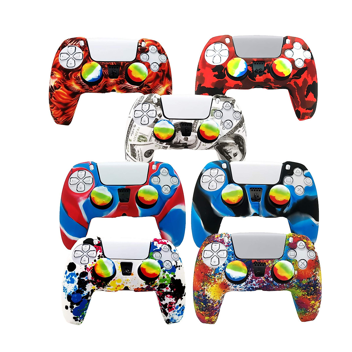 Silicone Skin for PS5 Dualsense Controller, 2pcs Durable Case Cover for Playstation 5 with 10pcs Thumb Joysticks Grips (4)